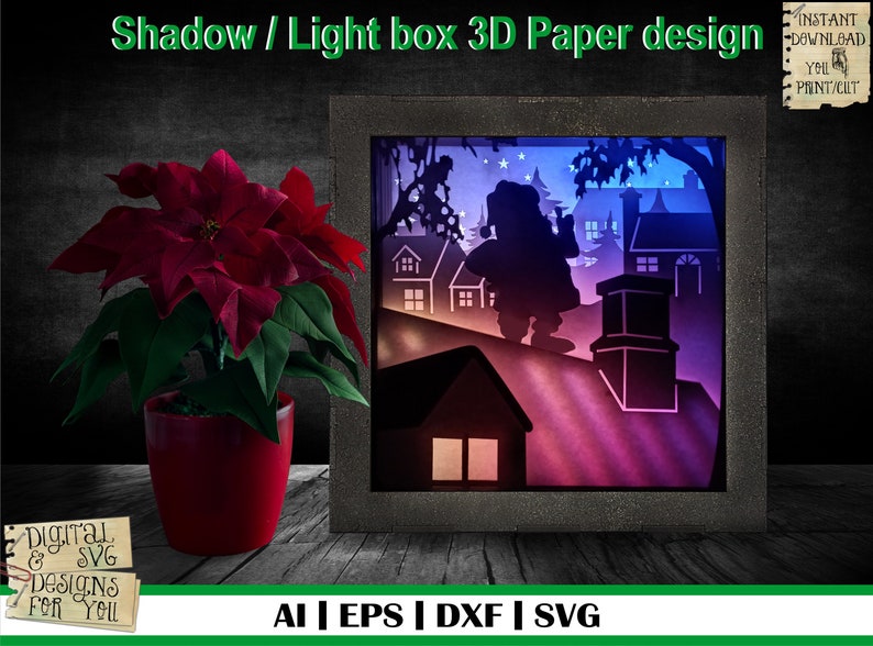 3D Christmas Bundle Vol 2 - Shadow Box Templates, 3D Light Box, Santa ...