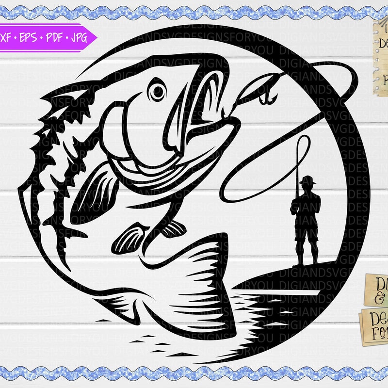 Bass Fishing Scene Dxf - Etsy