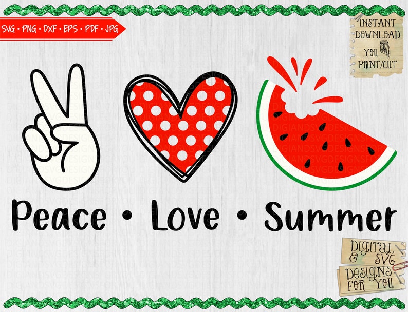 Peace Love Summer Svg Eps Png Jpeg Summer Svg Watermelon - Etsy
