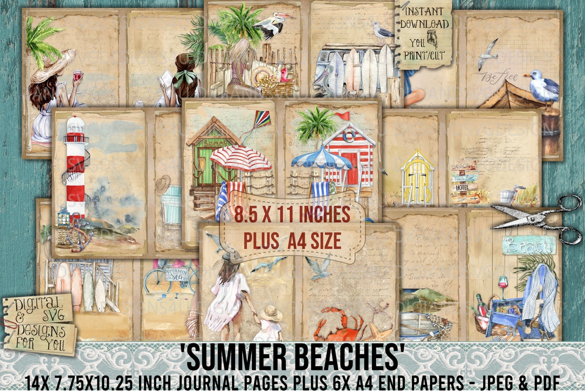 Summer, Beaches, Ocean, Seaside, Vacation, Junk Journal, Holiday ...