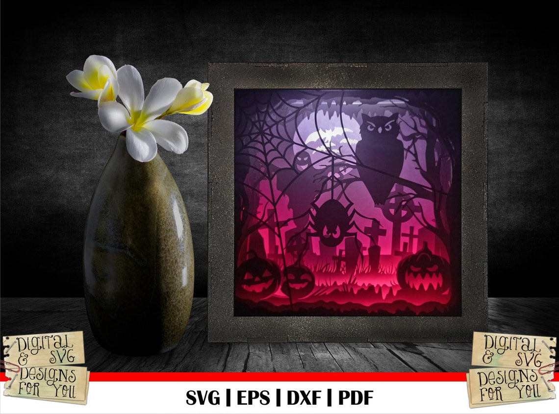 Halloween 2 3D Paper Cut Template Light Box SVG 3D Shadow - Etsy
