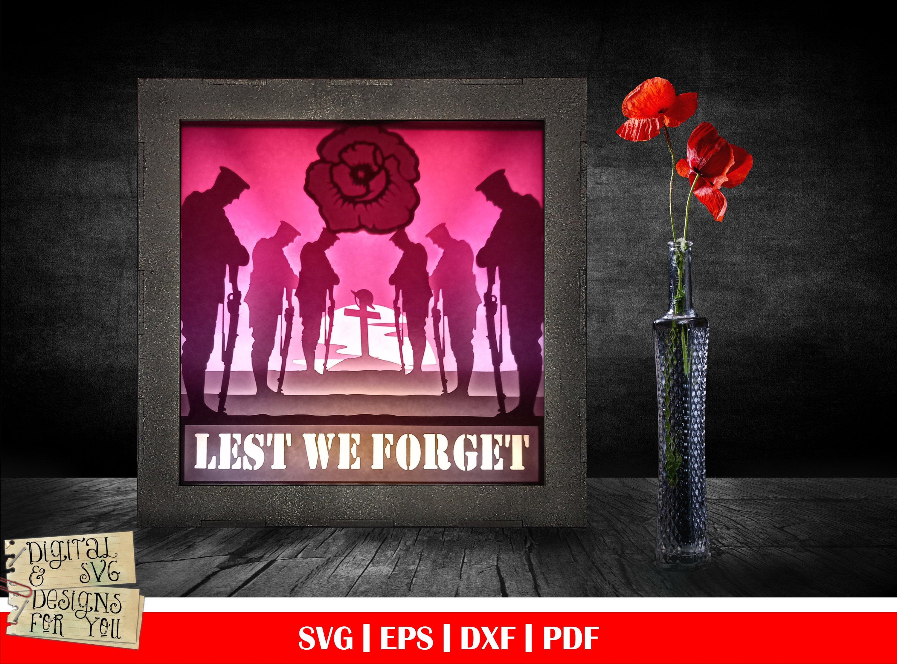 Lest We Forget 3D Light Box Memorial Shadow Box Svg Light - Etsy Canada