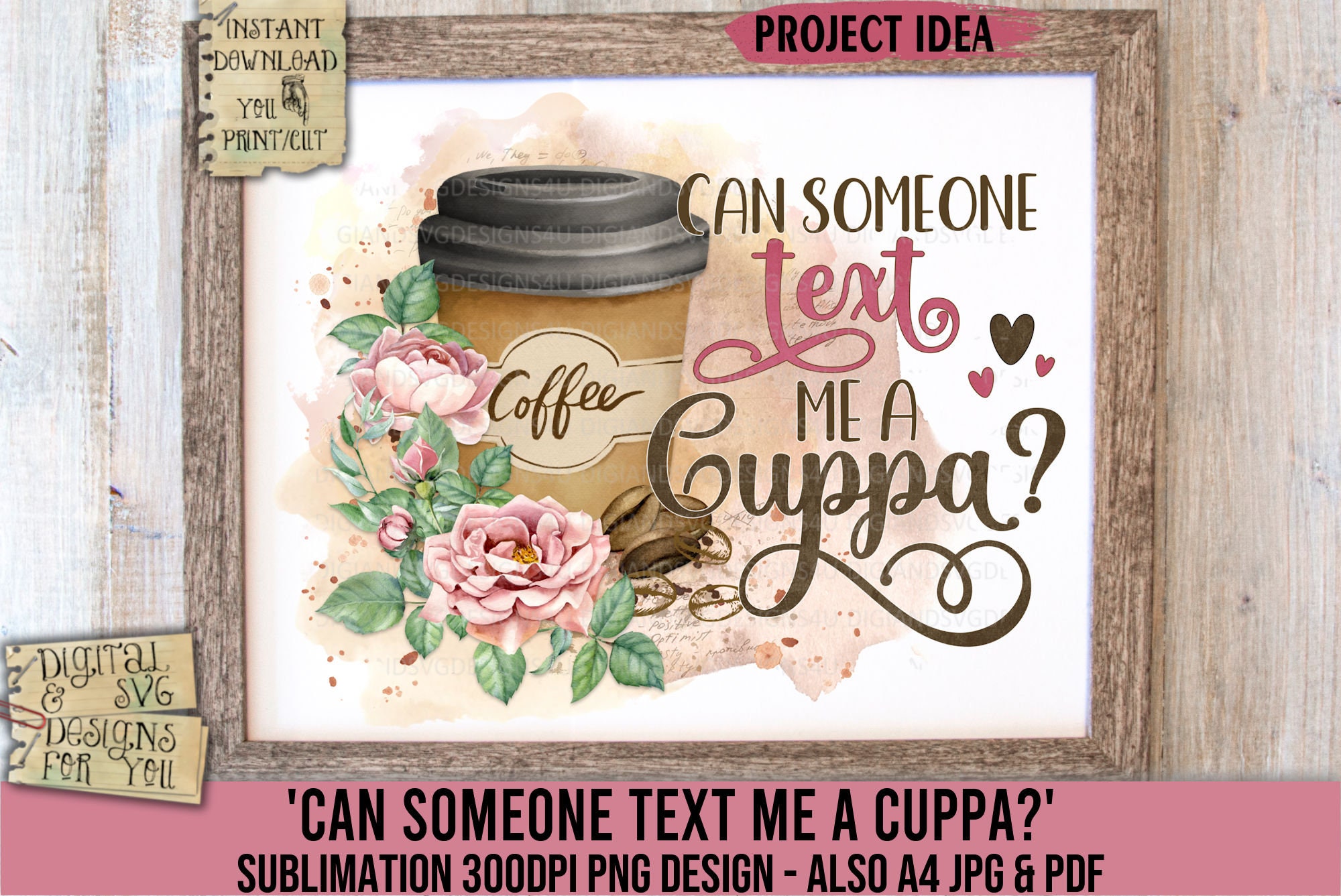 Can Someone Text Me a Cuppa Coffee Phrase Roses Coffee to - Etsy