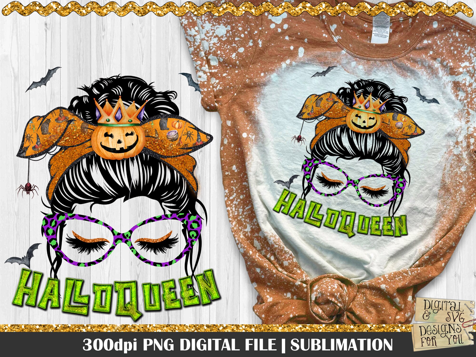 HalloQueen Messy Bun sublimation Bats Momlife Messy Bun Spiders Scary ...