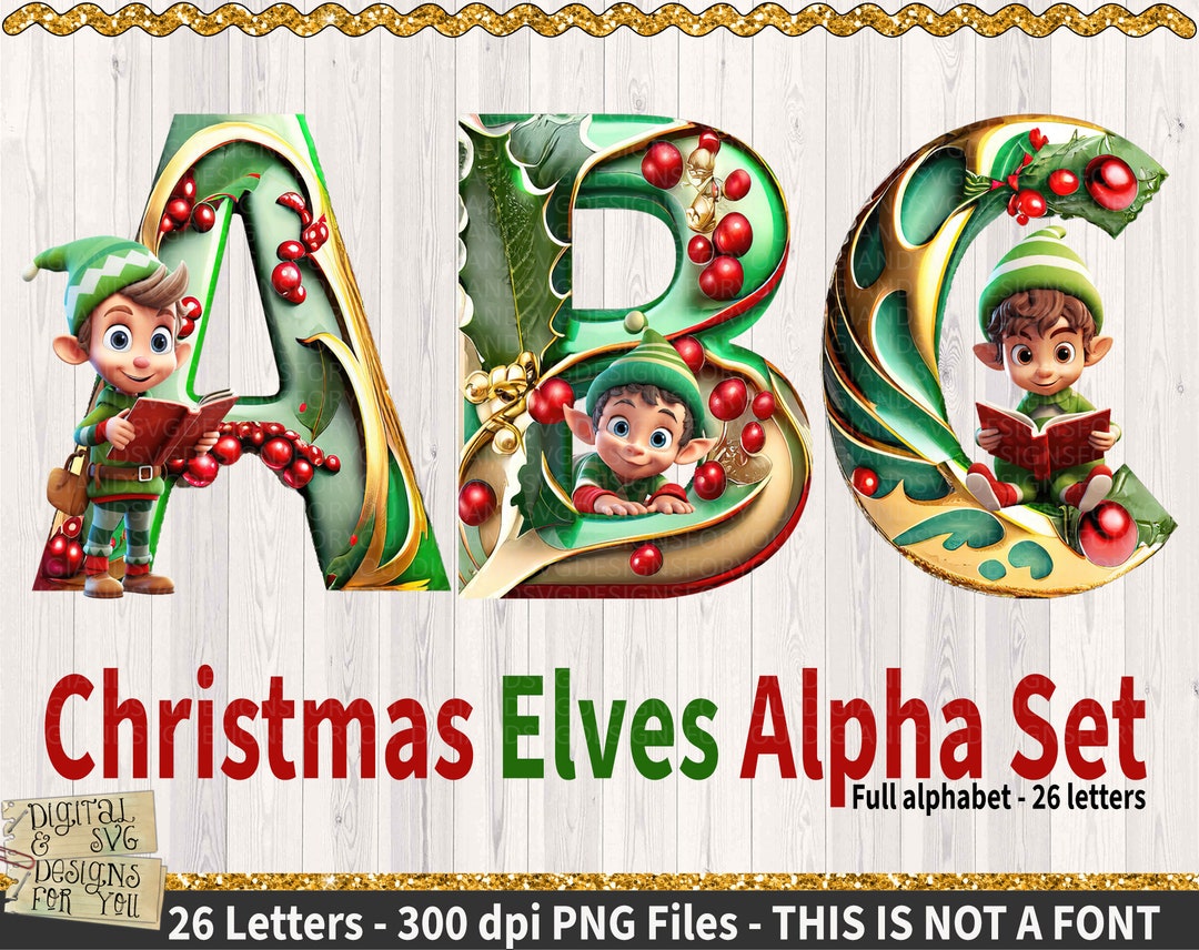 Christmas Elves Alphabet Set, PNG Alphabet Bundle, Christmas Alpha Set ...