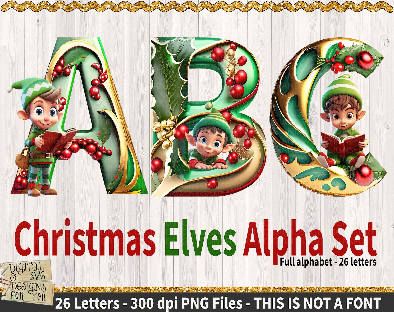 Christmas Elves Alphabet Set, PNG Alphabet Bundle, Christmas Alpha Set ...