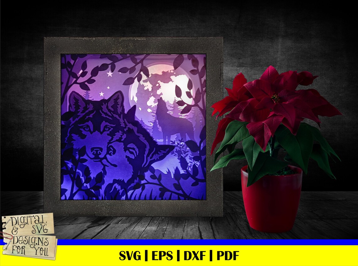 Loving Wolves 3D Shadow Box, Light Box SVG, 3D Shadow Box SVG, 3D Light ...