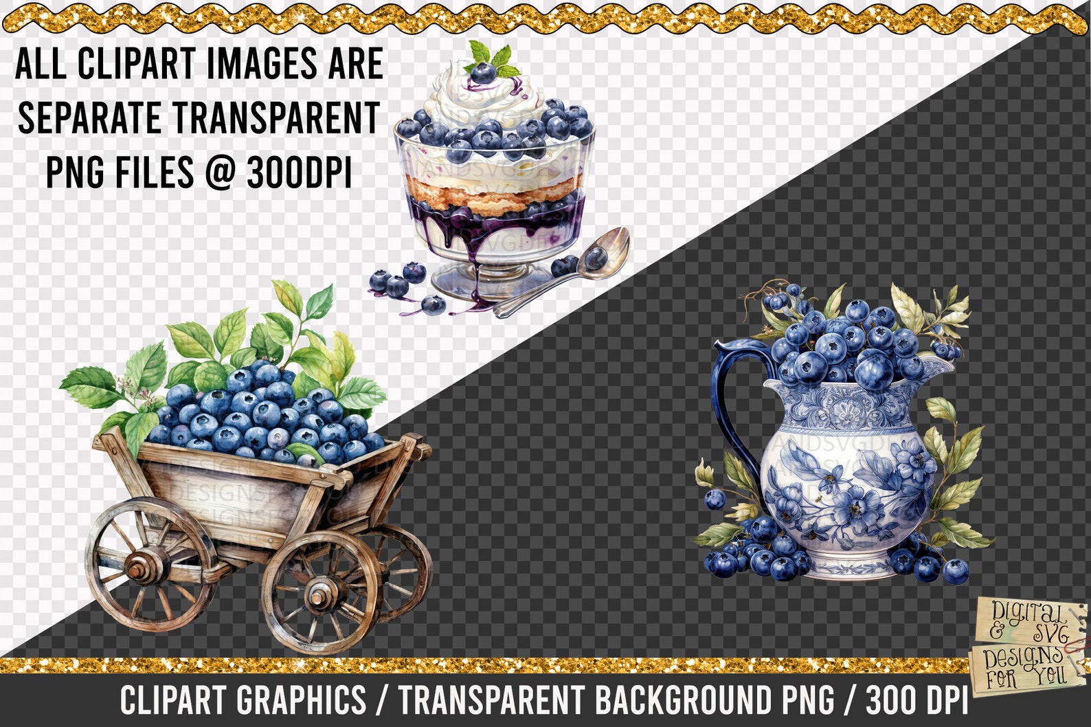 Watercolor Blueberries Clipart Bundle - 30 PNG Images, Blueberry ...