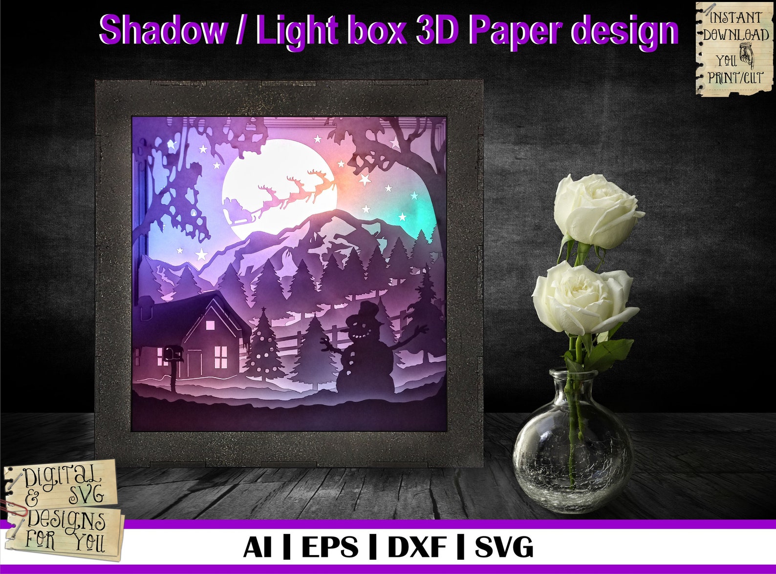 3D Christmas Bundle Vol 2 - Shadow Box Templates, 3D Light Box, Santa ...