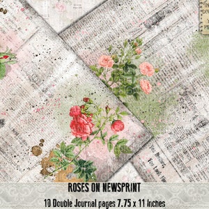 Newspaper Roses, Printable, Newsprint, Roses, Journaling Kit, Paper ...