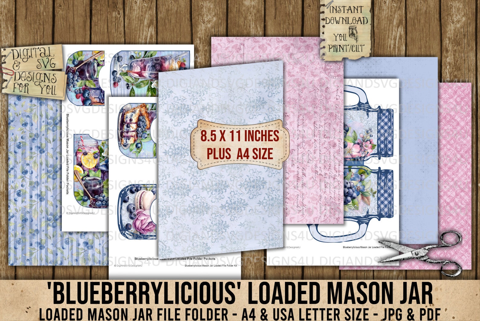 Blueberry-licious, Loaded Mason Jar, File Folder, Blueberries, Tags ...