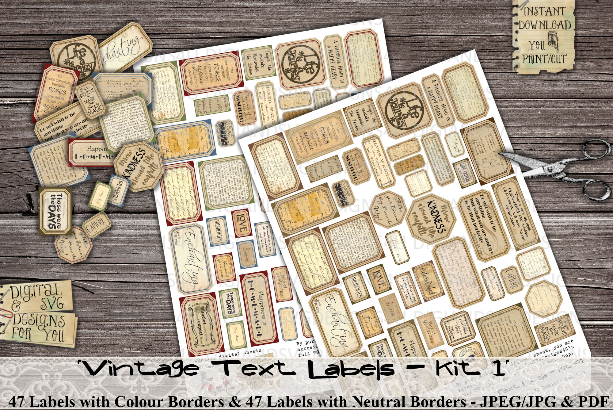 Vintage Text Labels Grunge Printable Junk Journal Words - Etsy