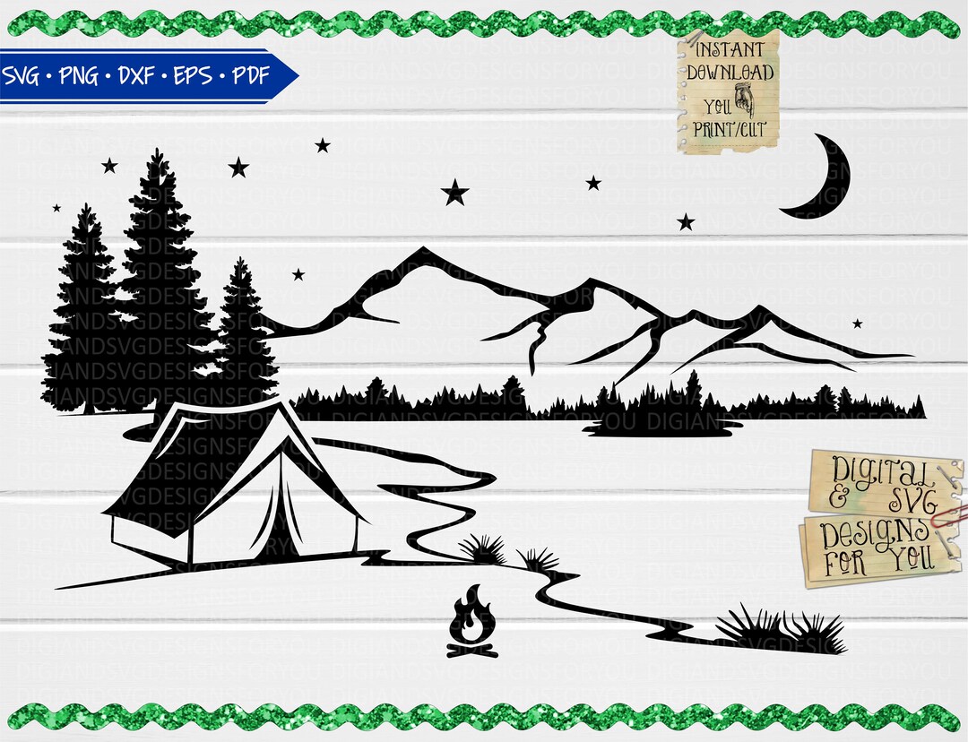 Forest Camper Svg Png Eps Dxf, Mountain Svg, Lake Camping Clipart ...