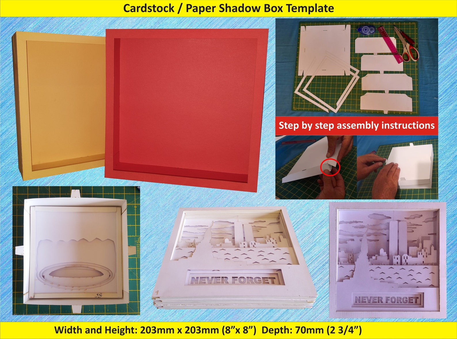 Cardstock / Paper Shadow Box Template 203mm X 203mm - Etsy