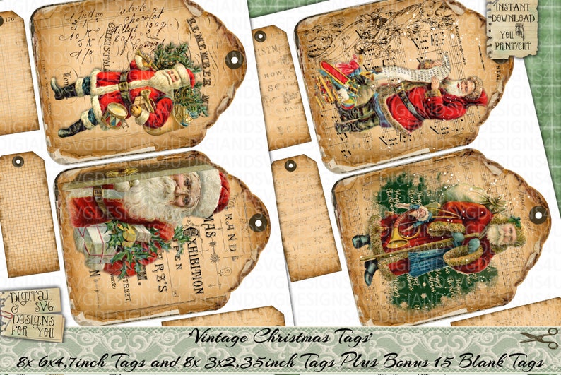 Vintage Christmas Tags Vintage Santa gift tag junk | Etsy