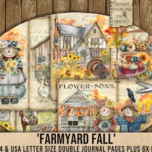 Farmyard Fall, Junk Journal, Pumpkin, Scarecrow, Sunflower, Animals ...