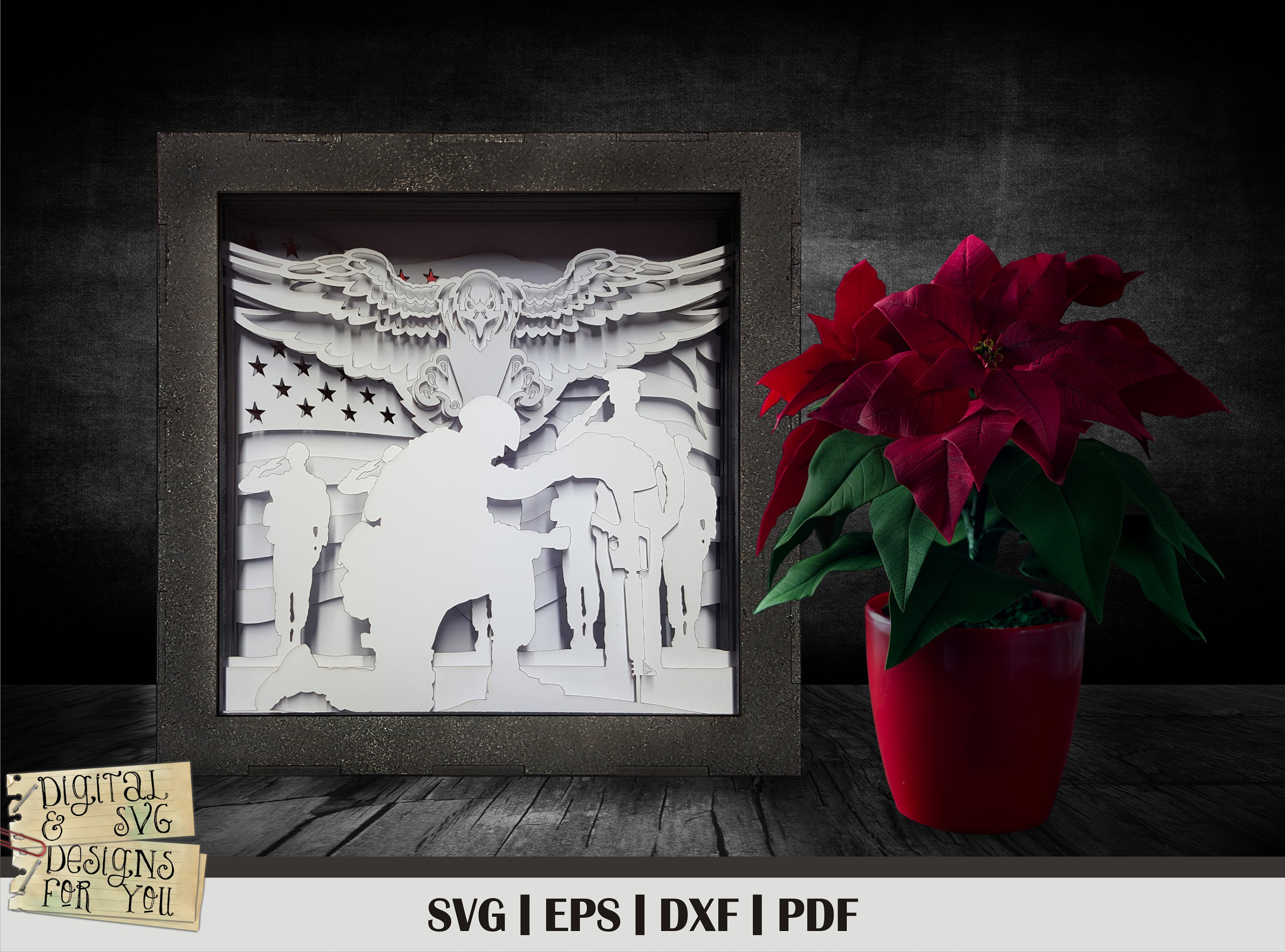 Fallen Soldier 3D Shadow Box Template, Light Box SVG, 3D Shadow Box SVG ...