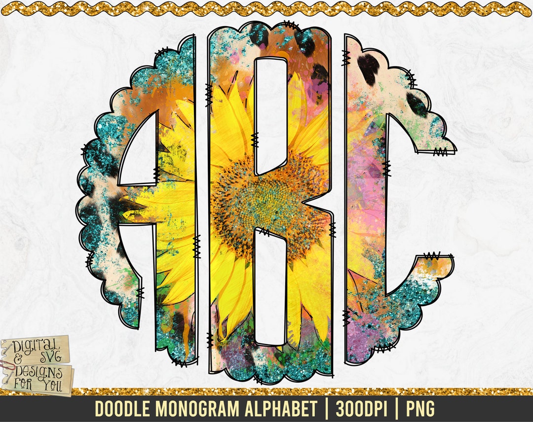 Funky Sunflower Monogram Letters, Sunflower Alphabet, Sunflower Doodle ...