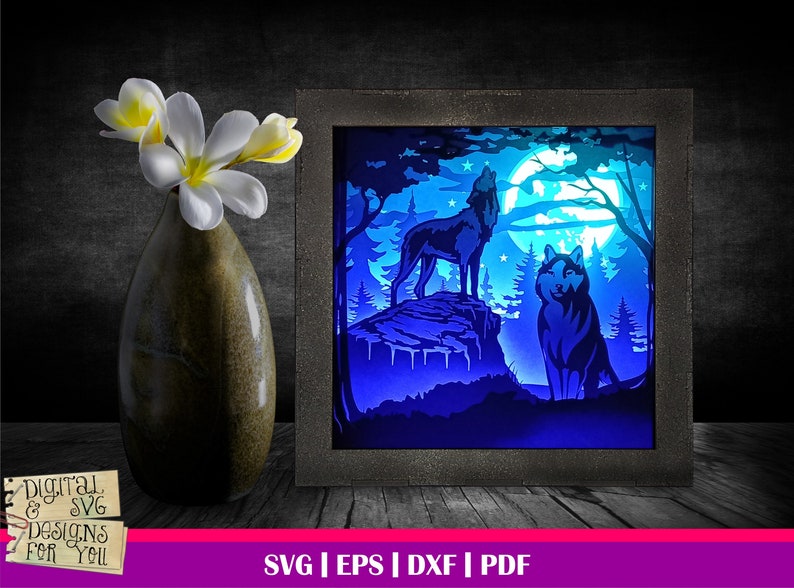 Howling Wolf 3D Paper Cut Template Light Box SVG 3D Shadow - Etsy