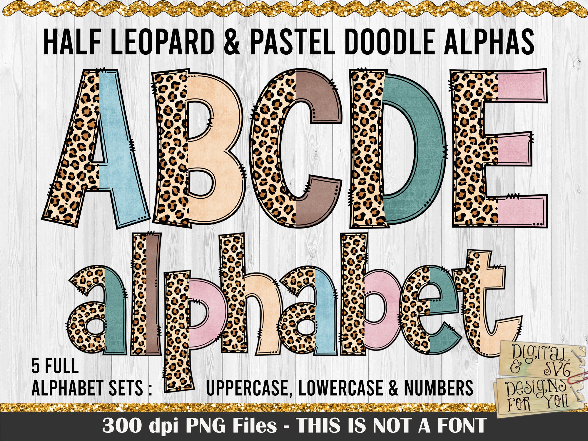 Half Leopard and Pastel Doodle Alphabet Bundle Leopard - Etsy