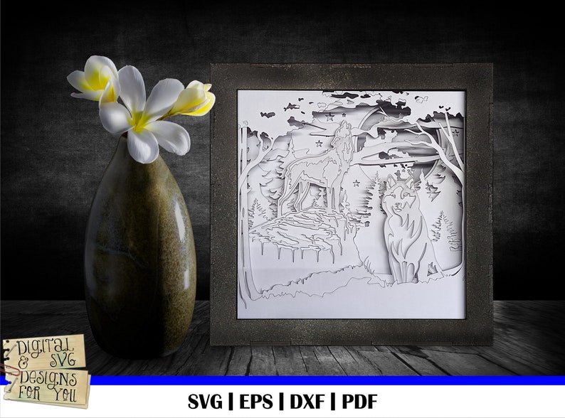 Howling Wolf 3D Paper Cut Template Light Box SVG 3D Shadow - Etsy