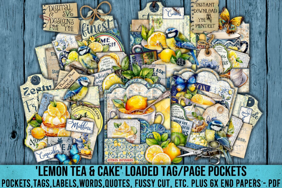 Lemon Tea and Cake, Loaded Tag Pockets, Vintage, Labels, Tags, Pockets ...