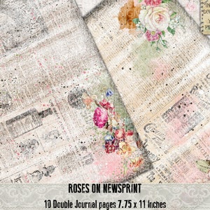Newspaper Roses, Printable, Newsprint, Roses, Journaling Kit, Paper ...