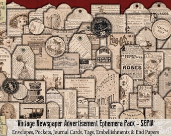 Typography Vintage Labels Sepia Prints Text Numbers | Etsy