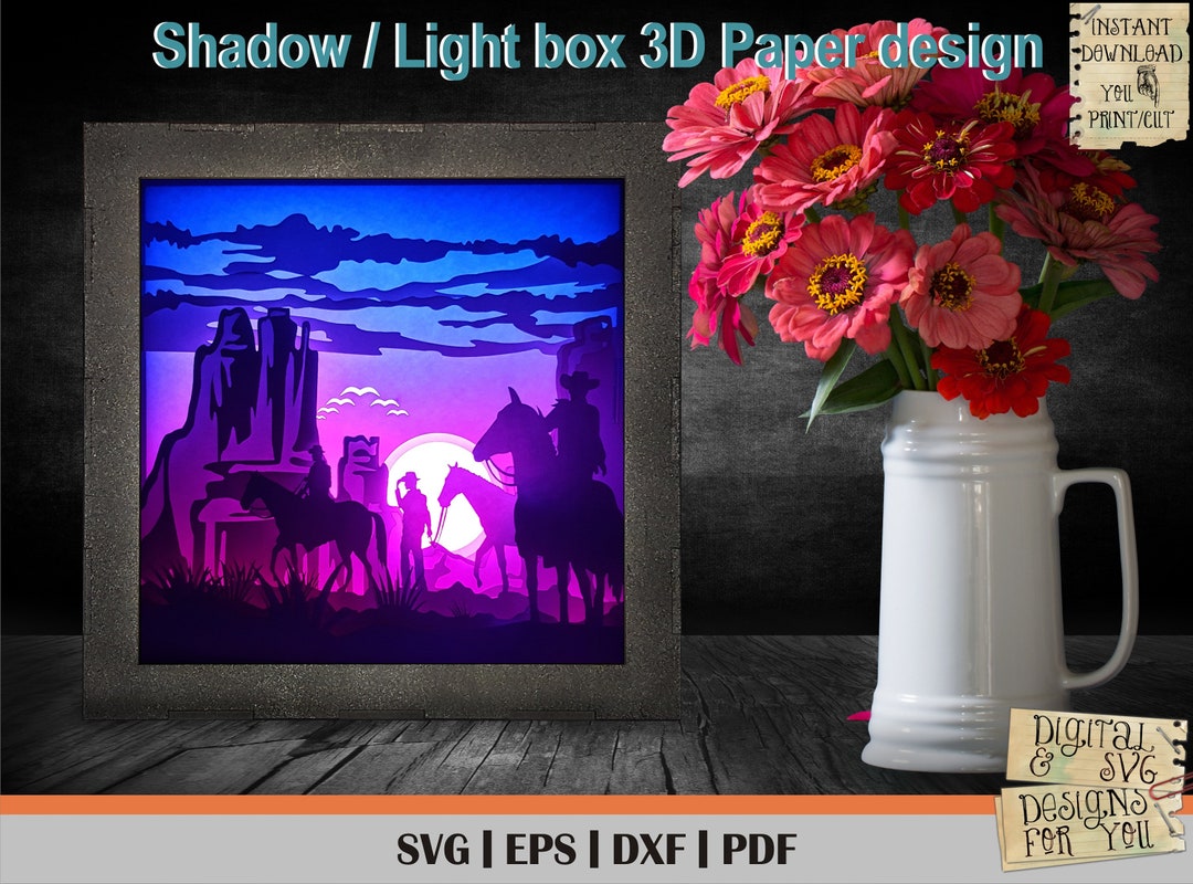 Cowboys 3D Shadow Box Template, Light Box SVG, 3D Shadow Box SVG, 3D ...