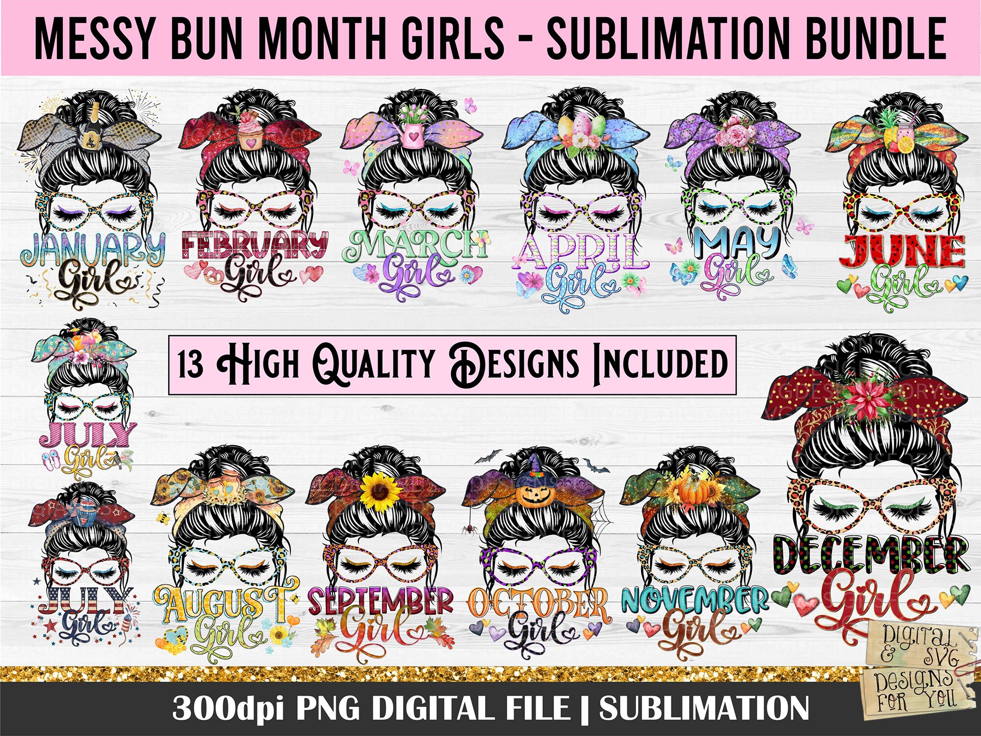 Month Girl Sublimation Bundle Birthday Sublimation Designs - Etsy