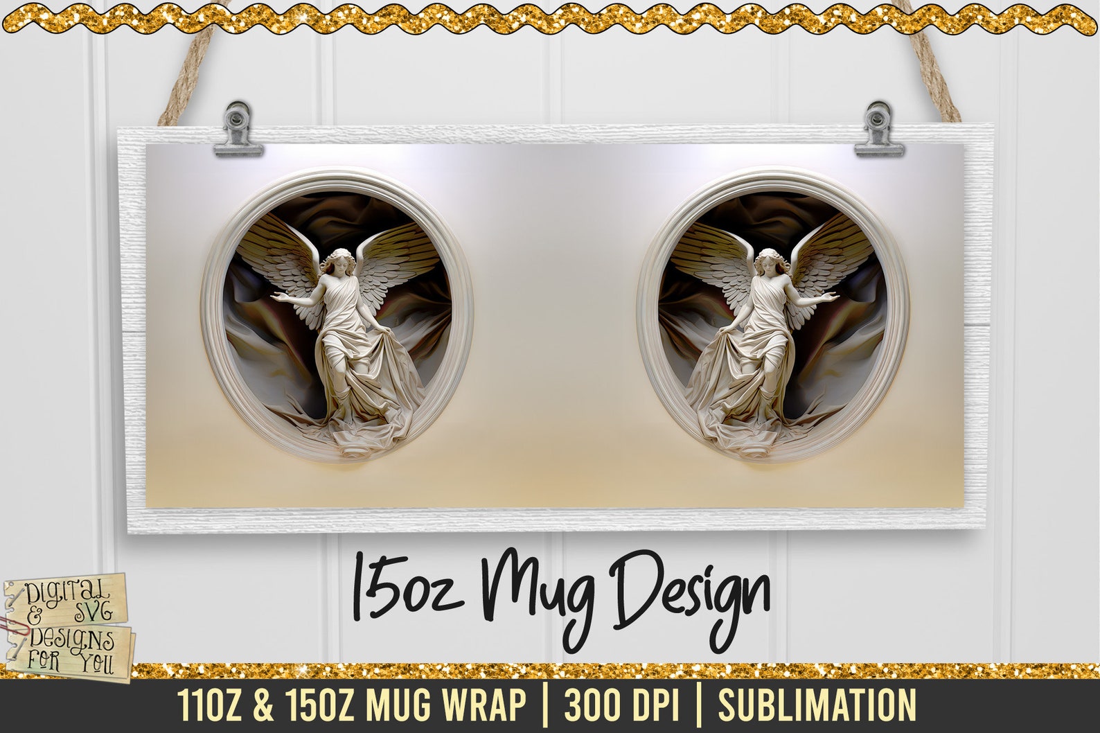 3D Heavenly Angel - Christmas Mug Wrap, 11oz - 15oz Mug Wrap, Christmas ...