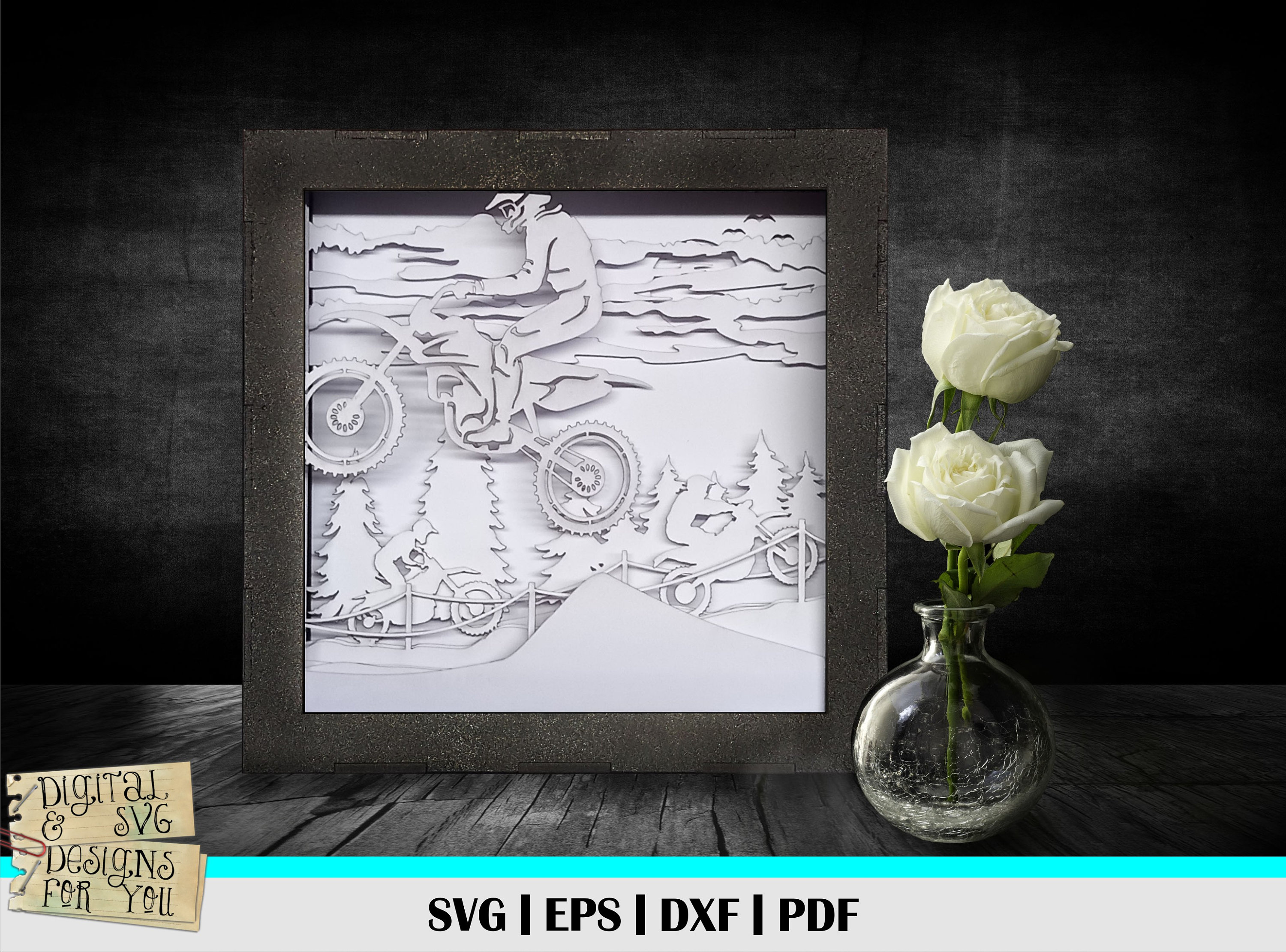 Motocross 3D Light Box | Dirt Bike Shadow Box Svg, Light Box SVG, 3D ...