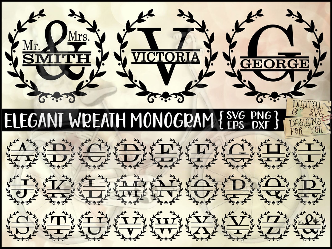 Elegant Wreath Monogram SVG | Split Monogram Svg, Png, Dxf, Eps ...