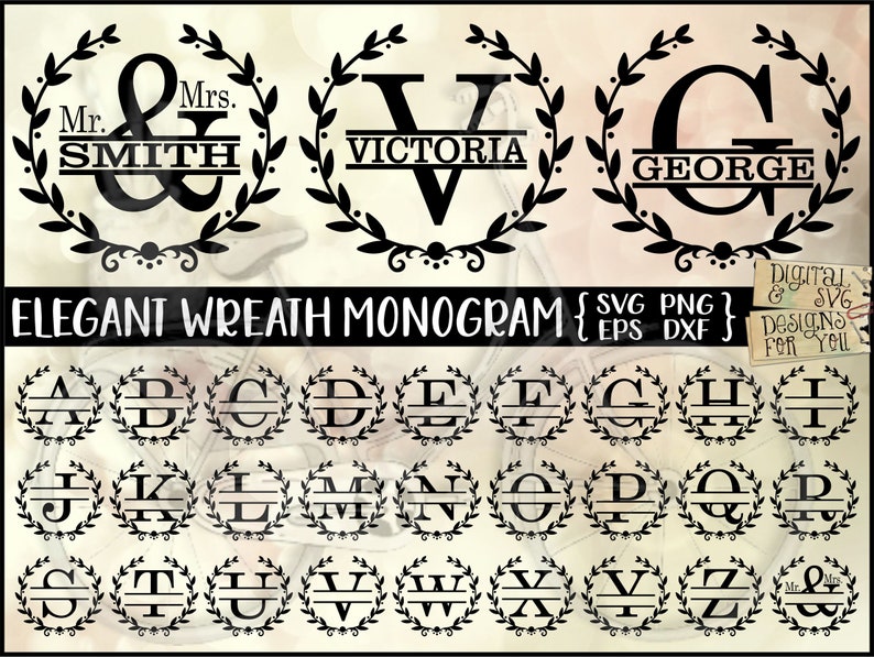 Elegant Wreath Monogram SVG Split Monogram Svg Png Dxf - Etsy