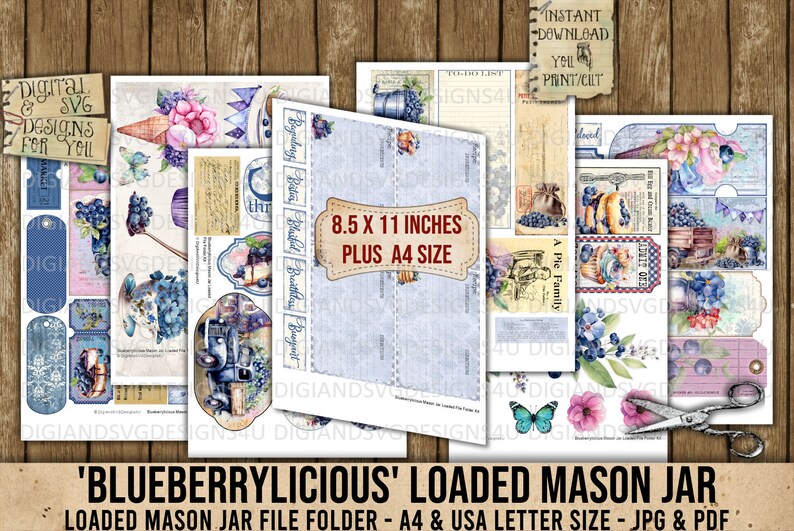 Blueberry-licious, Loaded Mason Jar, File Folder, Blueberries, Tags ...
