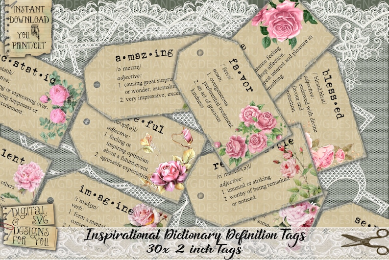 Inspirational, Dictionary, Definitions, Tags, Vintage, Printable, Words ...