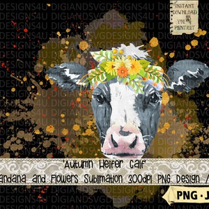 Fall Heifer Calf With Flowers Sublimation Design, Autumn, Fall, Heifer ...