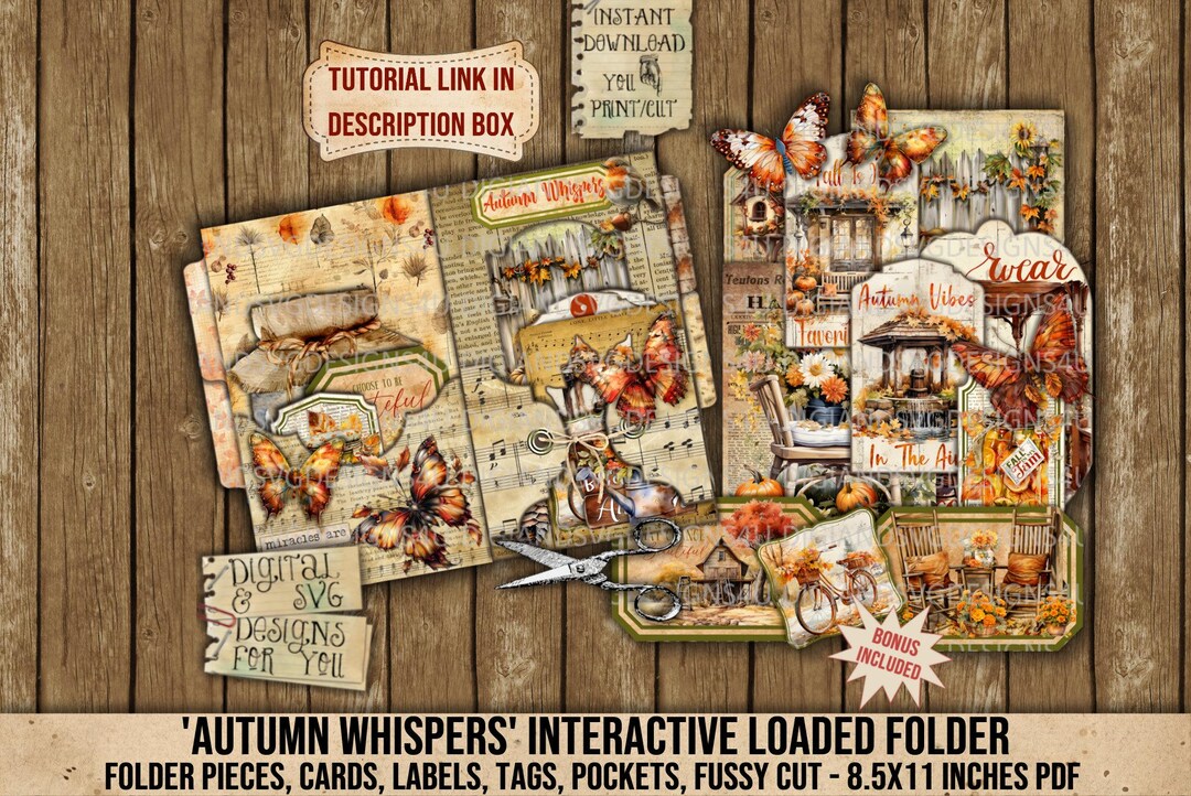 Autumn Whispers, Interactive Folder, Loaded Pockets, Fall, Labels, Tags ...