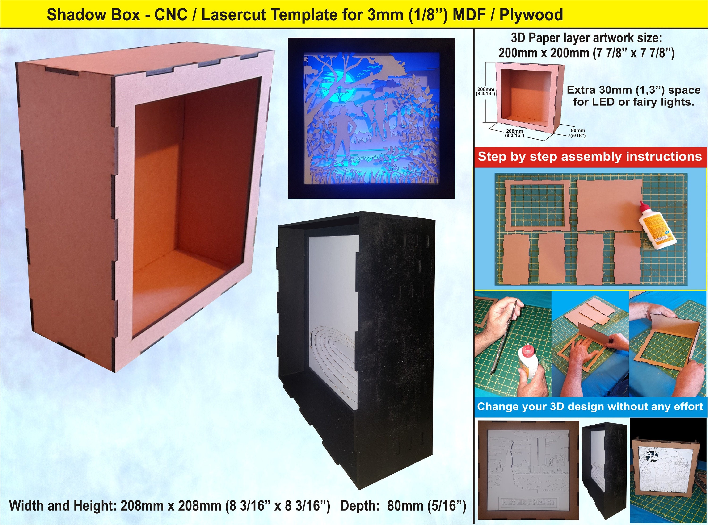 Shadow Box Frame Svg, Cnc or Laser Cut Template for 3mm (1/8") Mdf or ...