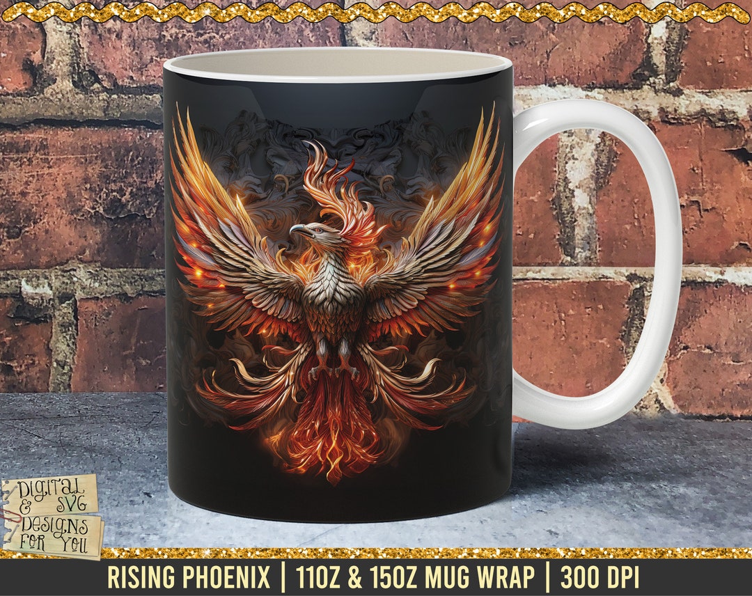 Rising Phoenix Mug Wrap, 11oz and 15oz Mug Template, Greek Mythology ...