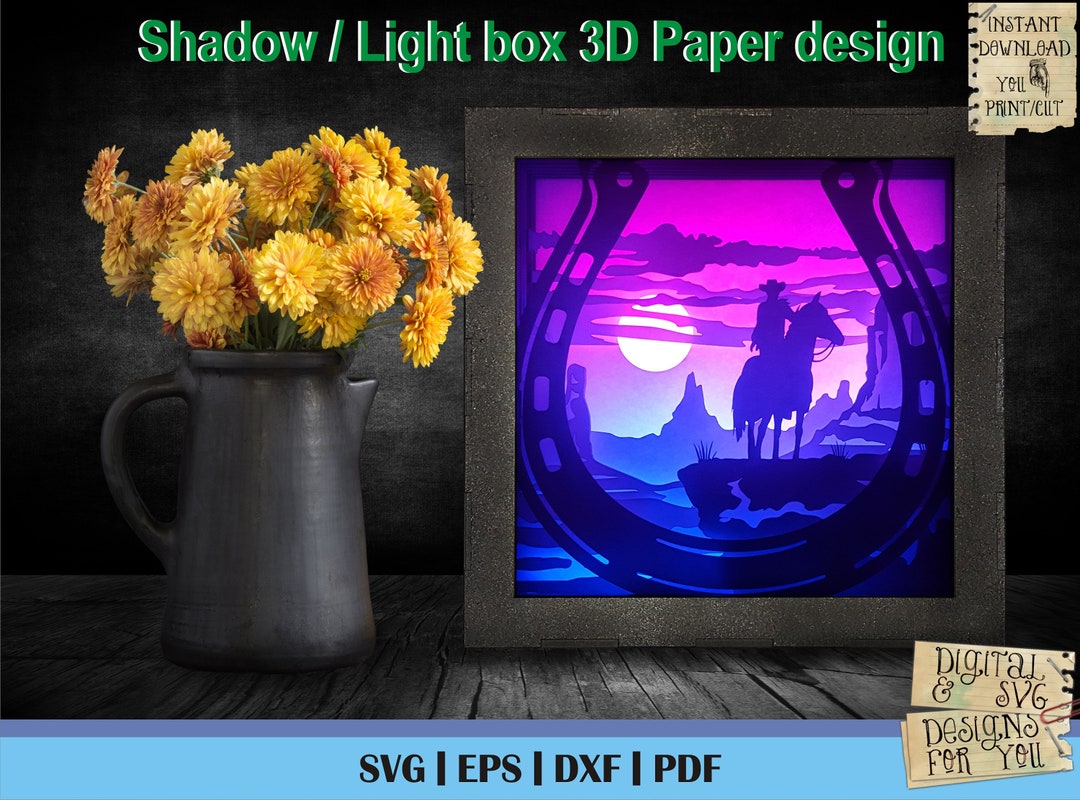 Lone Cowboy 3D Paper Cut Template, Light Box SVG, 3D Shadow Box SVG, 3D ...