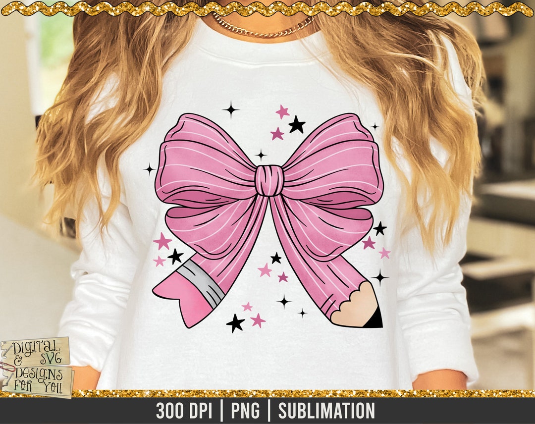 Pink Pencil Coquette Bow PNG, Teacher Coquette Bow, Coquette Bow Png ...