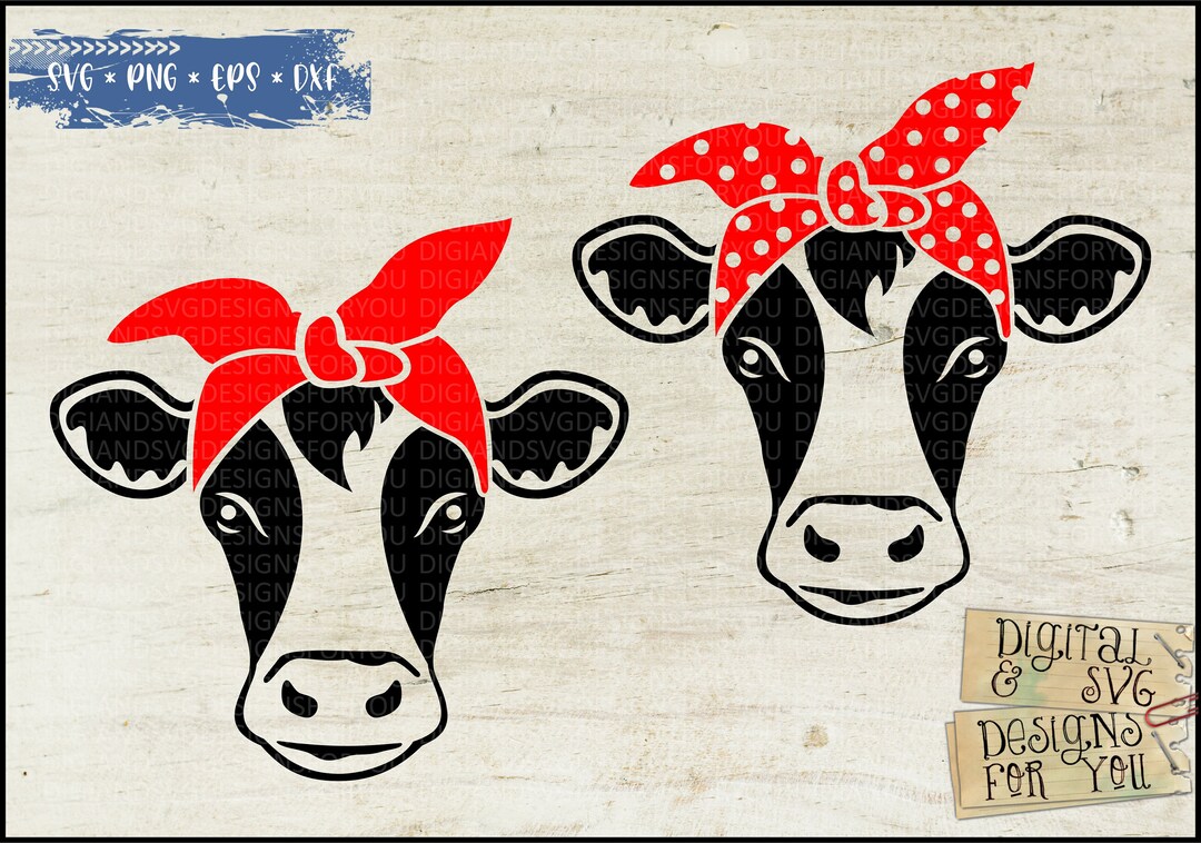 Cow Head With Bandana Svg, Png, Eps, Dxf, Cow Face, Cow Head Svg, Farm ...