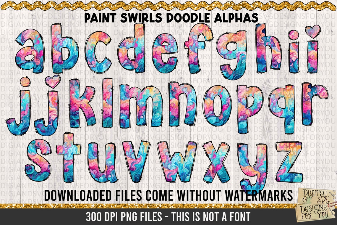 Paint Swirls PNG Doodle Letters, PNG Letters, Doodle Alphabet, PNG ...