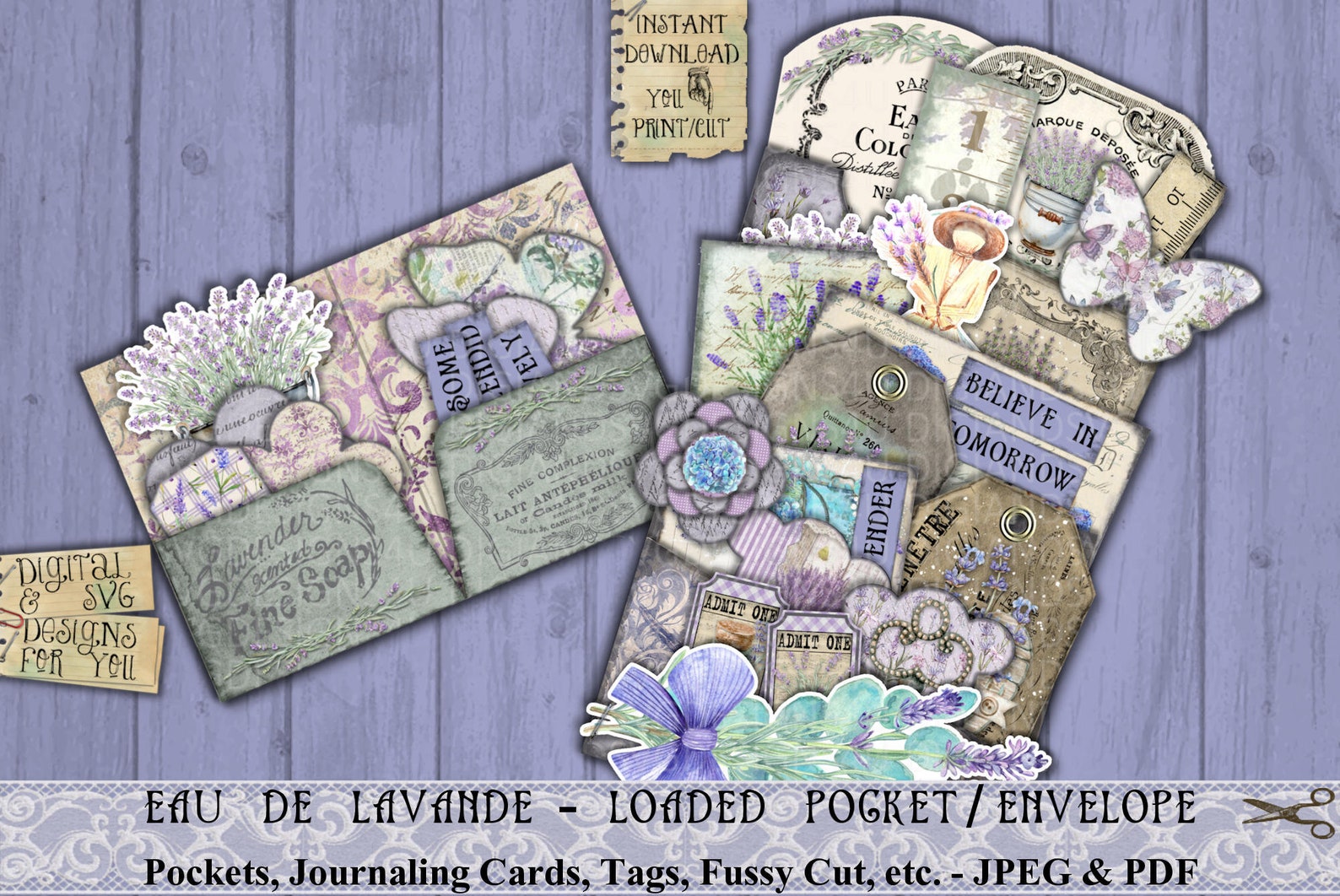 Loaded Pocket Envelope Lavender Shabby Vintage - Etsy