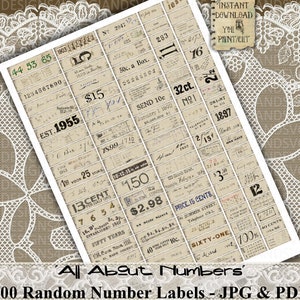 Vintage, Numbers, Labels, Tags, Planner, Grunge, Printable, Junk ...