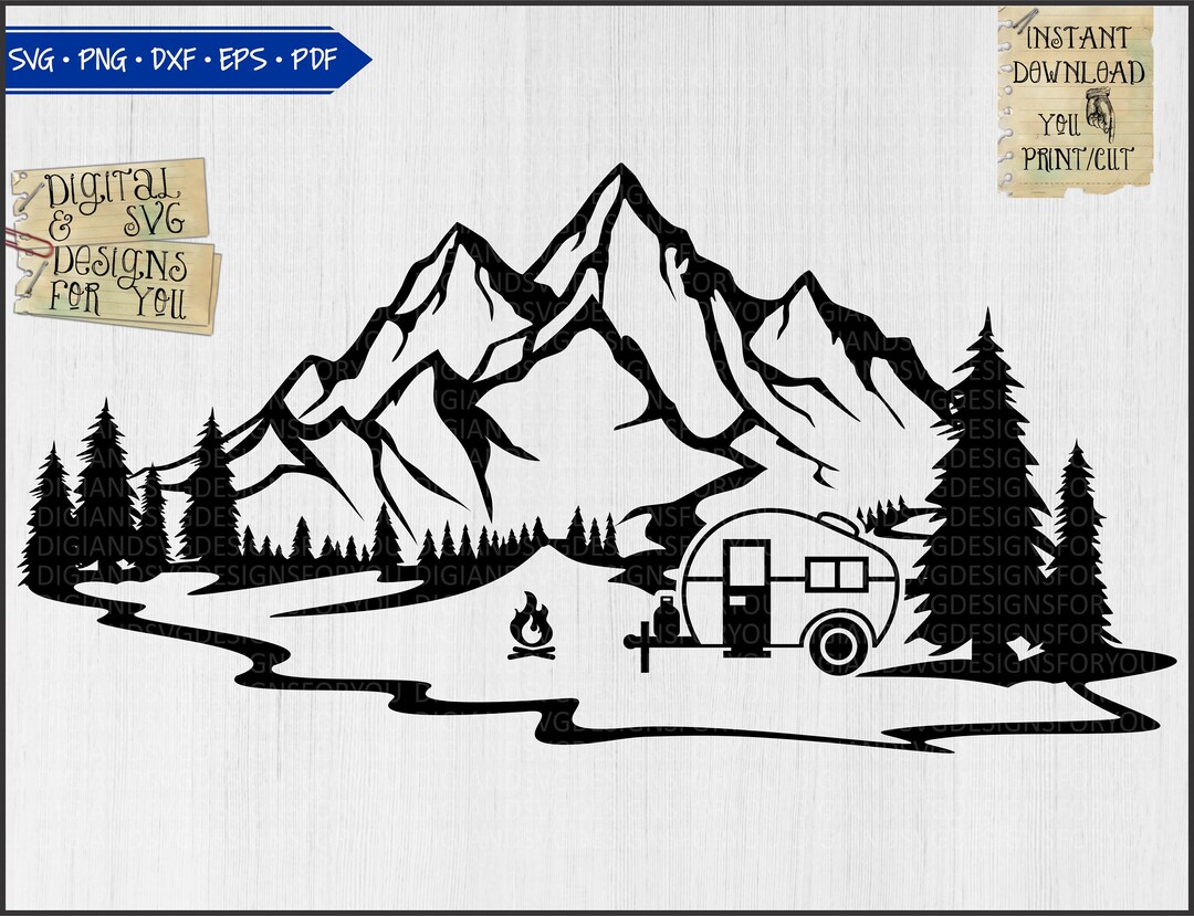 Forest Camper Svg, Png, Eps, Dxf, Mountain Svg, Camping Clipart, Trees ...