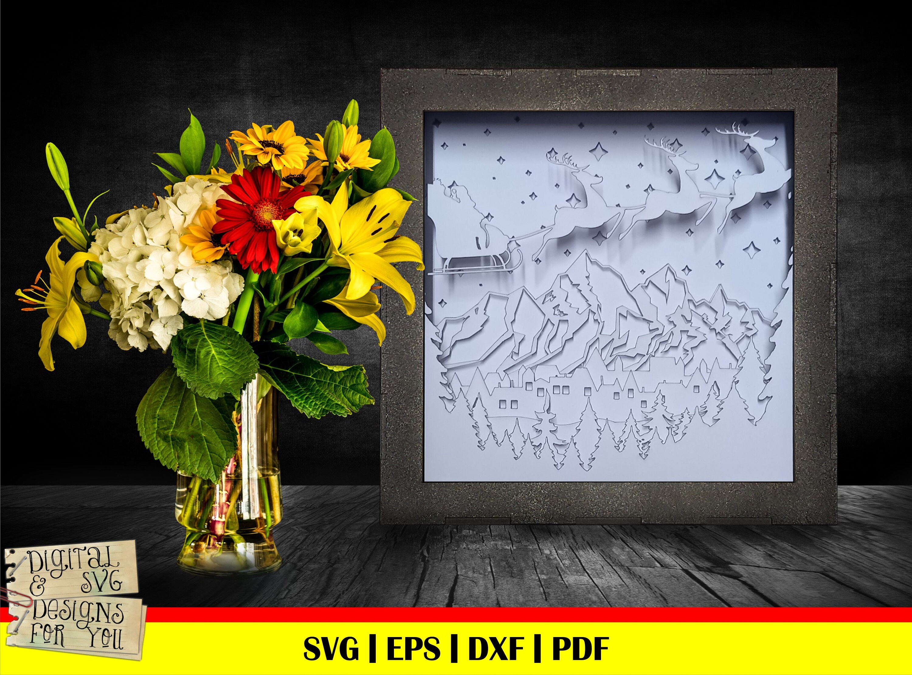 Christmas 1 3D Shadow Box Template Light Box SVG 3D Shadow | Etsy