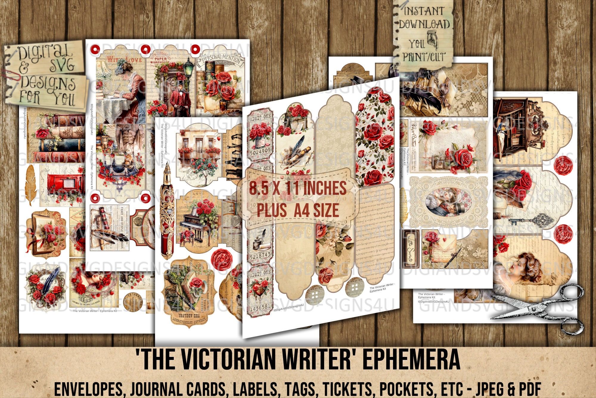 The Victorian Writer, Ephemera, Embellishments, Journal, Vintage ...