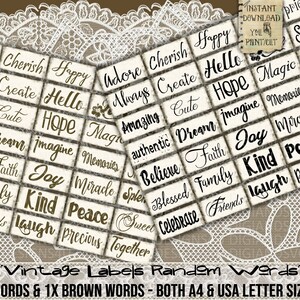 Vintage, Labels, Random Words, Inspirational Words, Printable, Junk ...